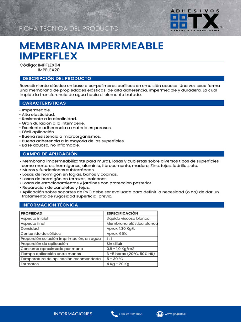 FT Imperflex | PDF | Hormigón | Agua
