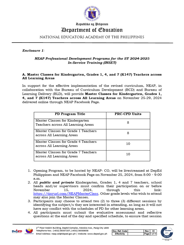 Final Enclosures INSET SY 2024 2025 | PDF | Teachers | Literacy