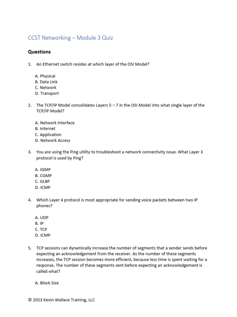 CCST Networking - Module 3 Quiz | PDF | Internet Protocol Suite ...
