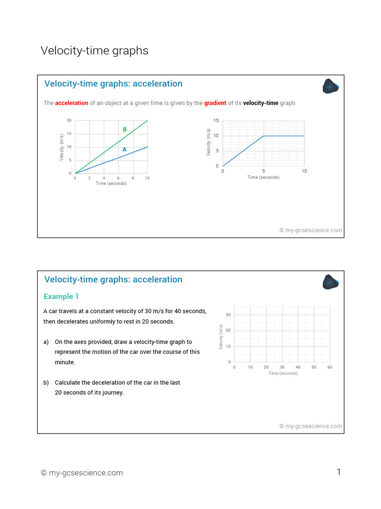 Velocity Time Graphs Note Sheet | PDF | Acceleration | Velocity