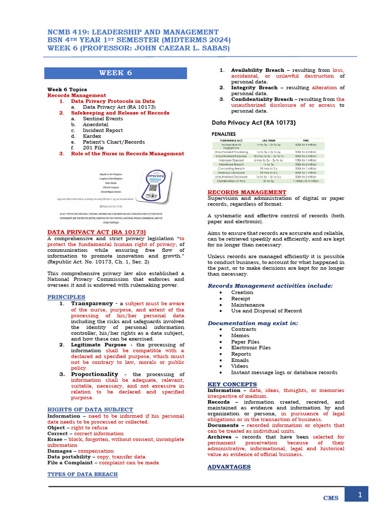 NCMB 419 L&M - Midterms Reviewer | PDF | Nursing | Leadership
