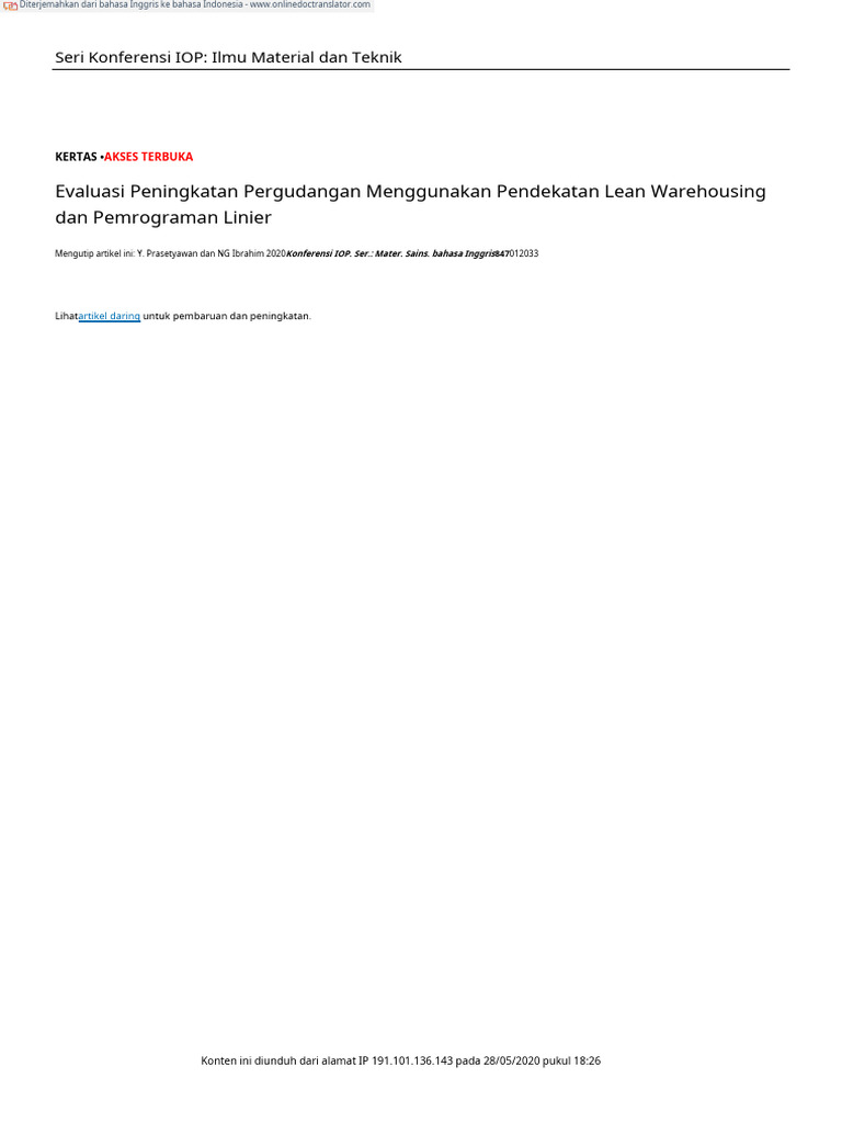 Warehouse - Improvement - Evaluation - Using - Lean - Wareho (1) .En - Id | PDF | Bisnis