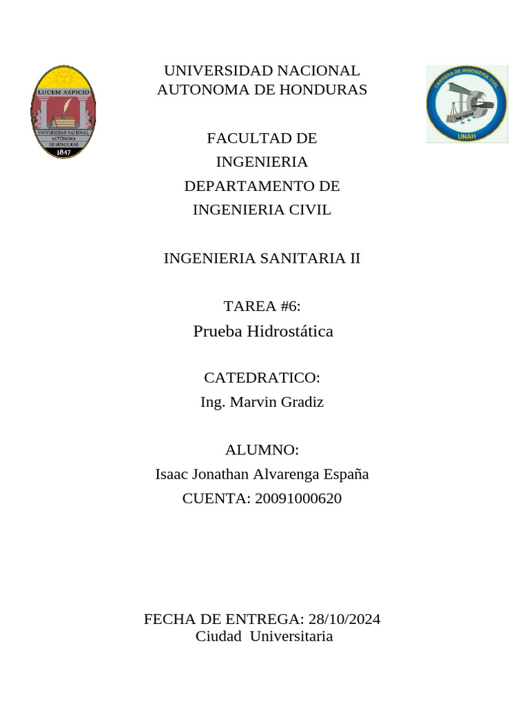 Isaac Alvarenga - Tarea 6 | PDF | Presión | Agua