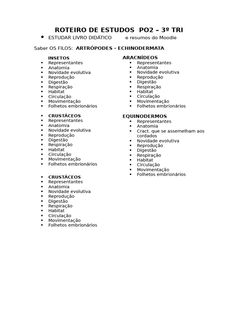 ROTEIRO DE ESTUDOS PO2 - 3o. TRI | PDF | Filosofia | Ciências e Matemática