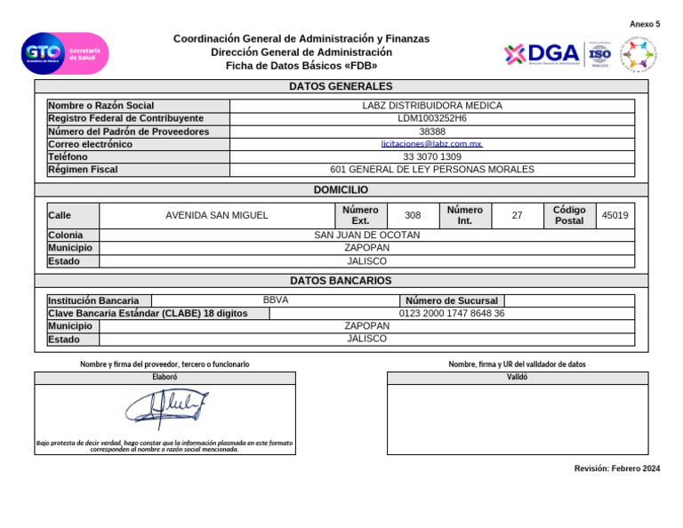 Anexo 5 - Ficha de Datos Basicos FDB (Version 1) | PDF