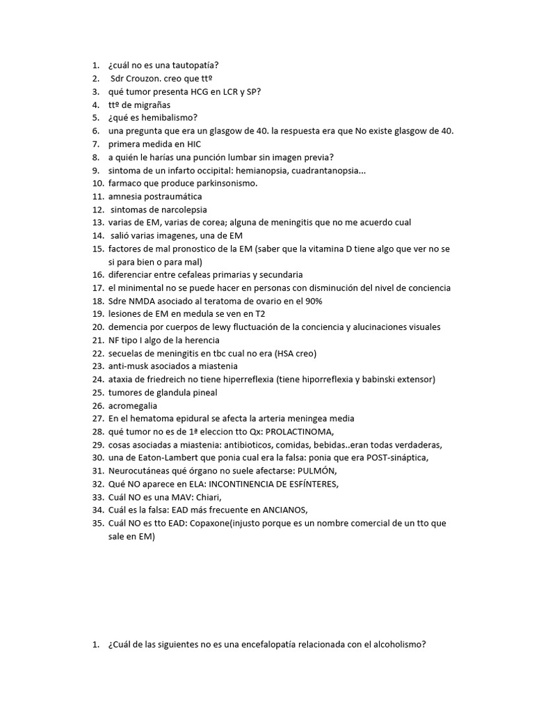 Examen Neuro Final 2013 | PDF | Migraña | Dolor de cabeza