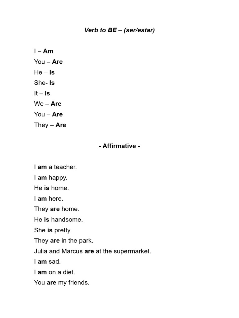 Verb To Be | PDF