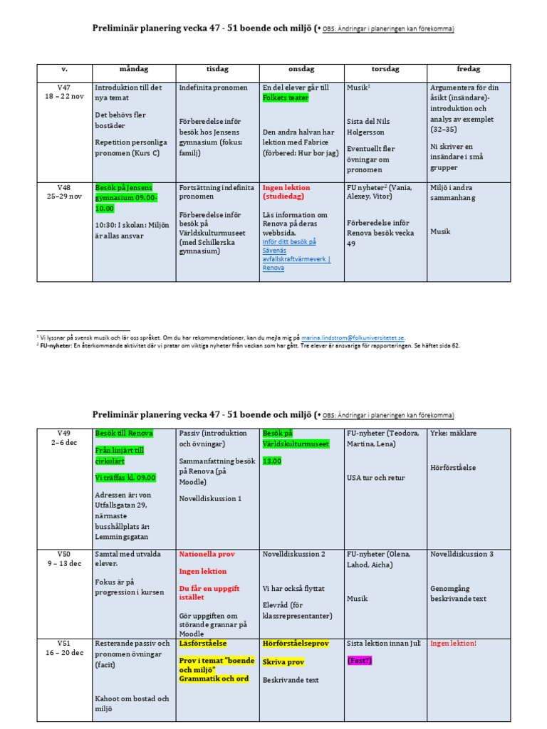 Planering Boende Och Miljö Vecka 47-51 | PDF