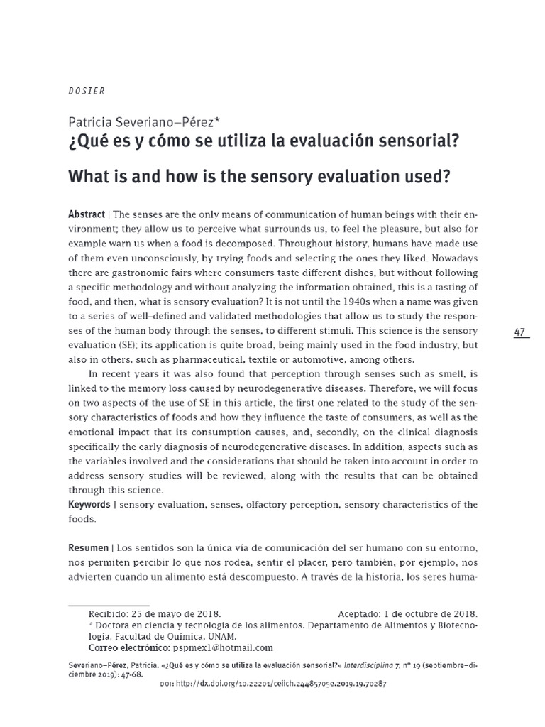 ¿Qué Es y Cómo Se Utiliza La Evaluación Sensorial - INTER DISCIPLINA | PDF