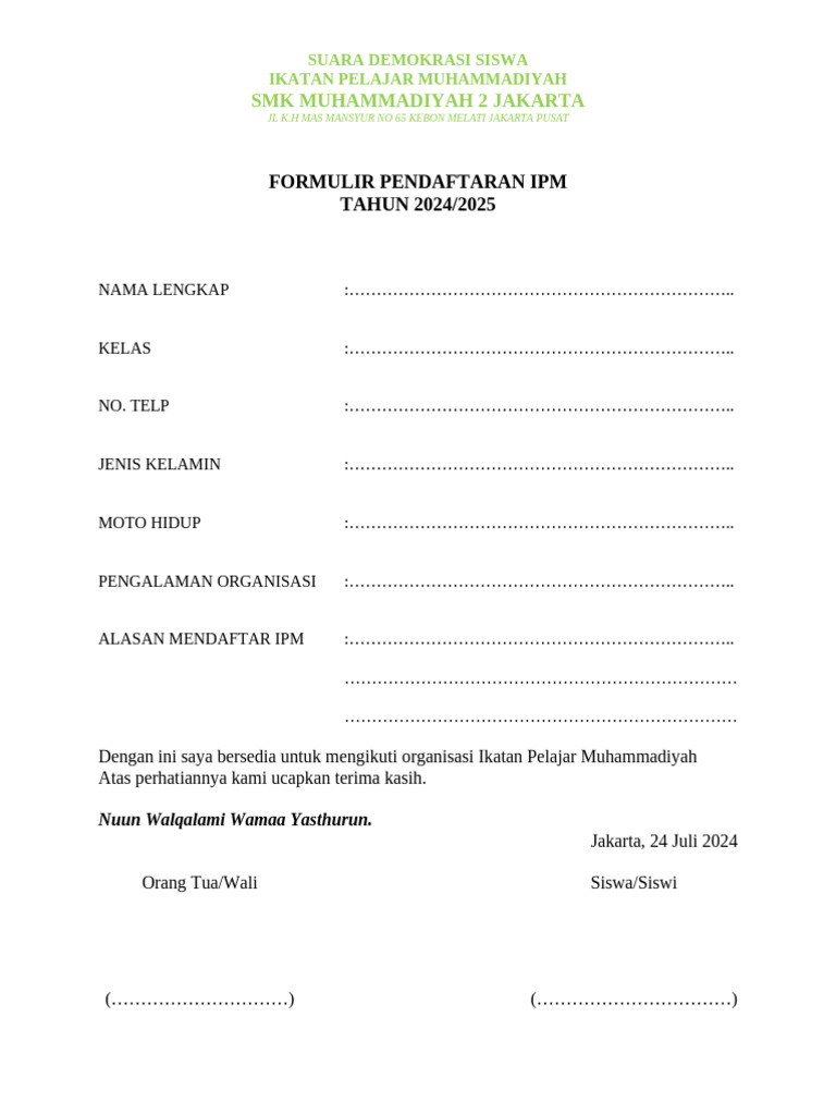 Formulir Pendaftaran Ipm | PDF