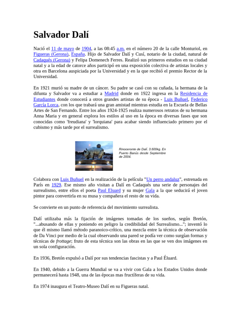 Biografía y obra de Salvador Dalí | PDF | Salvador Dalí | Surrealismo