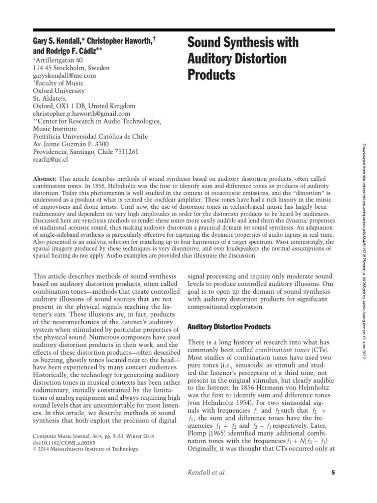 CMJ - Sound Synthesis With Auditory Distortion Products (Comj - A - 00265) | PDF | Pitch (Music ...