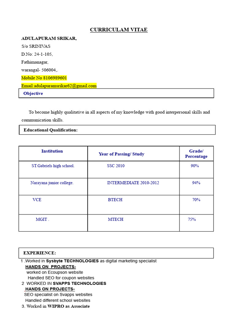Srikar Resume 20241 | PDF | Wellness