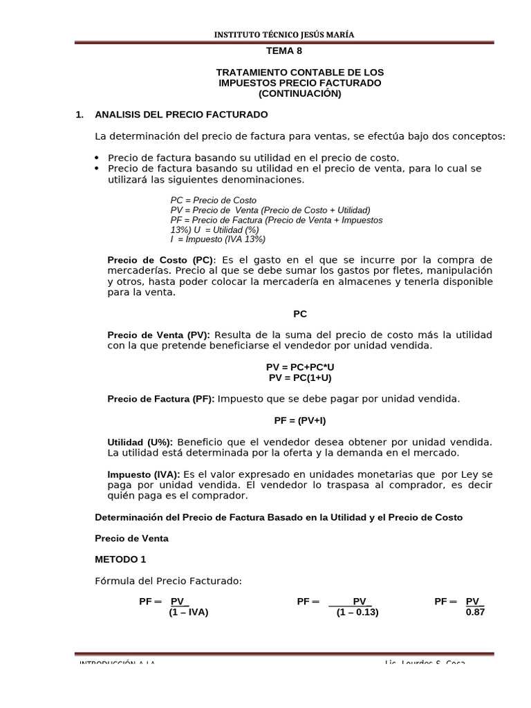 Tratamento Contable de Impuestos y Precio Facturado (Continuaci-N) 2024 | PDF | Precios | Factura