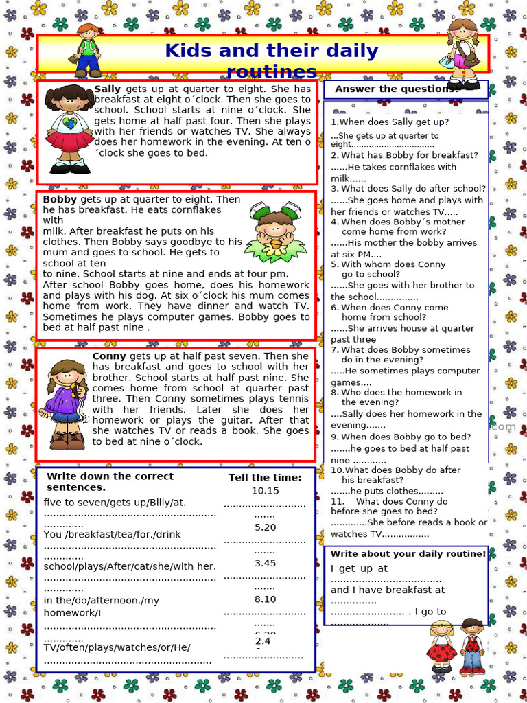 KIDS AND THEIR ROUTINES - Pres Simple II Finish | PDF