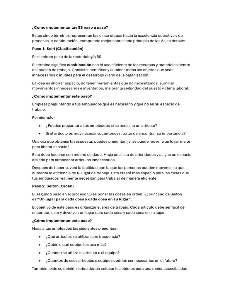 Cómo Implementar Las 5S Paso A Paso | PDF Cómo Implementar Las 5S Paso A Paso | PDF