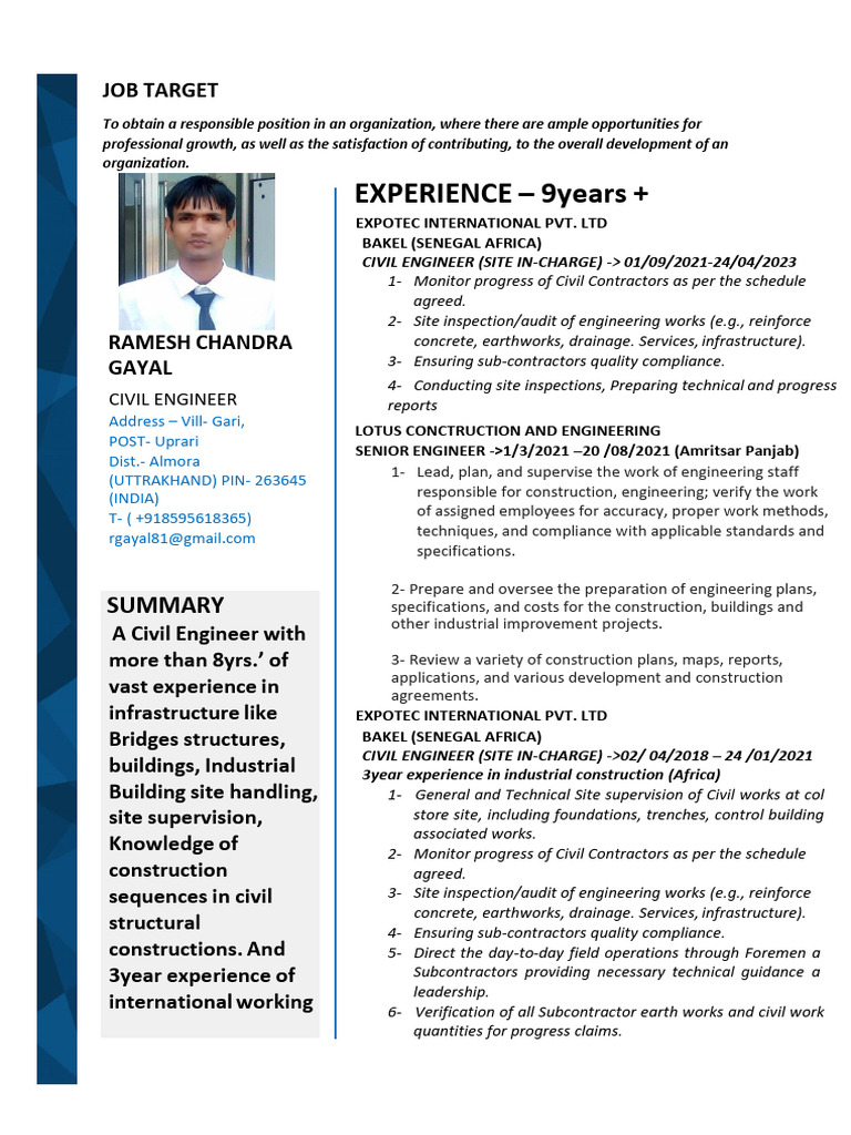 Ramesh Chandra Gayal Resume | PDF | Engineering