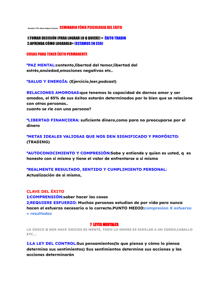SEMINARIO FÉNIX PSICOLOGIA DEL Ey Las Creencias Son Una XITO | PDF | Mente | Autoestima