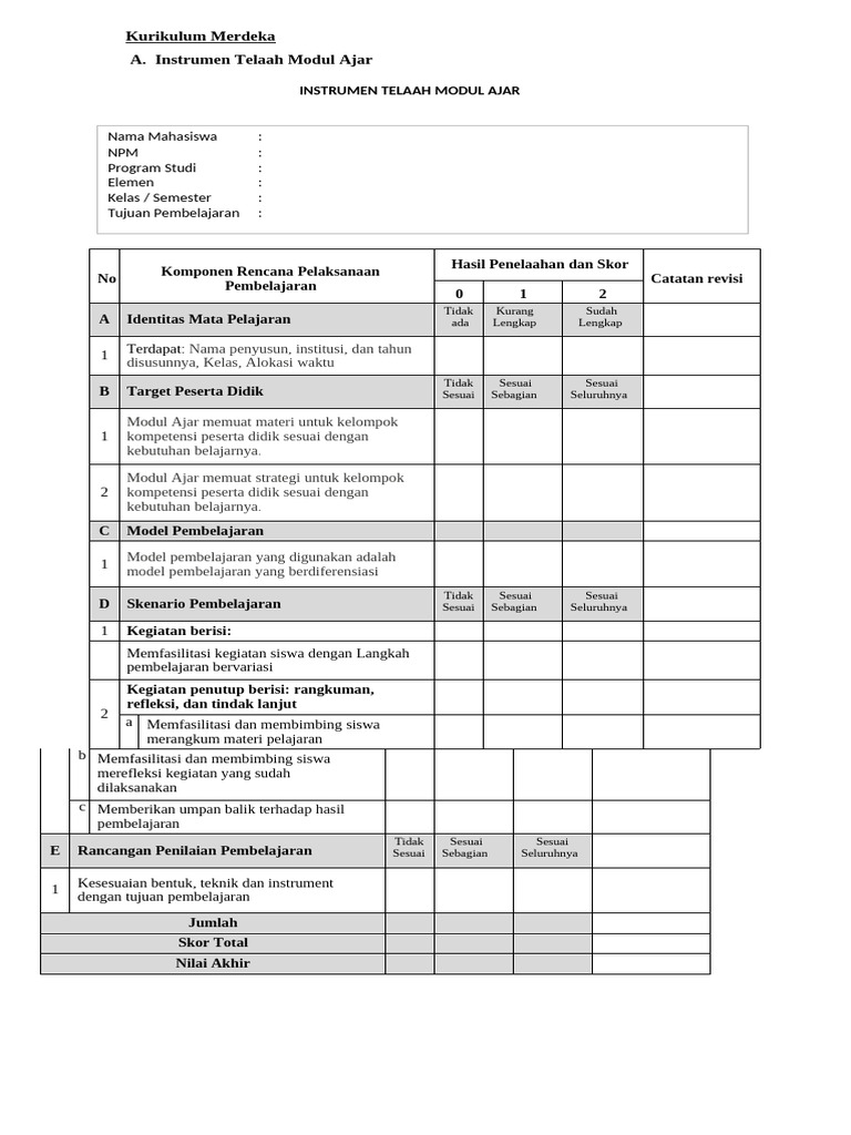 Instrumen Telaah Modul Ajar | PDF | Karier & Perkembangan