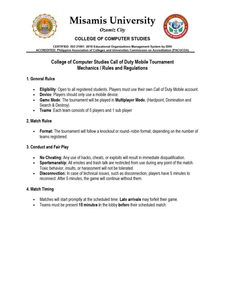 CODM Tournament Rules and Mechanics | PDF