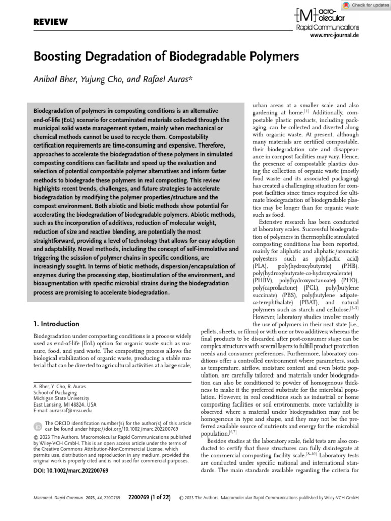 Boosting Degradation of Biodegradable Polymers | PDF | Biodegradation | Polymers