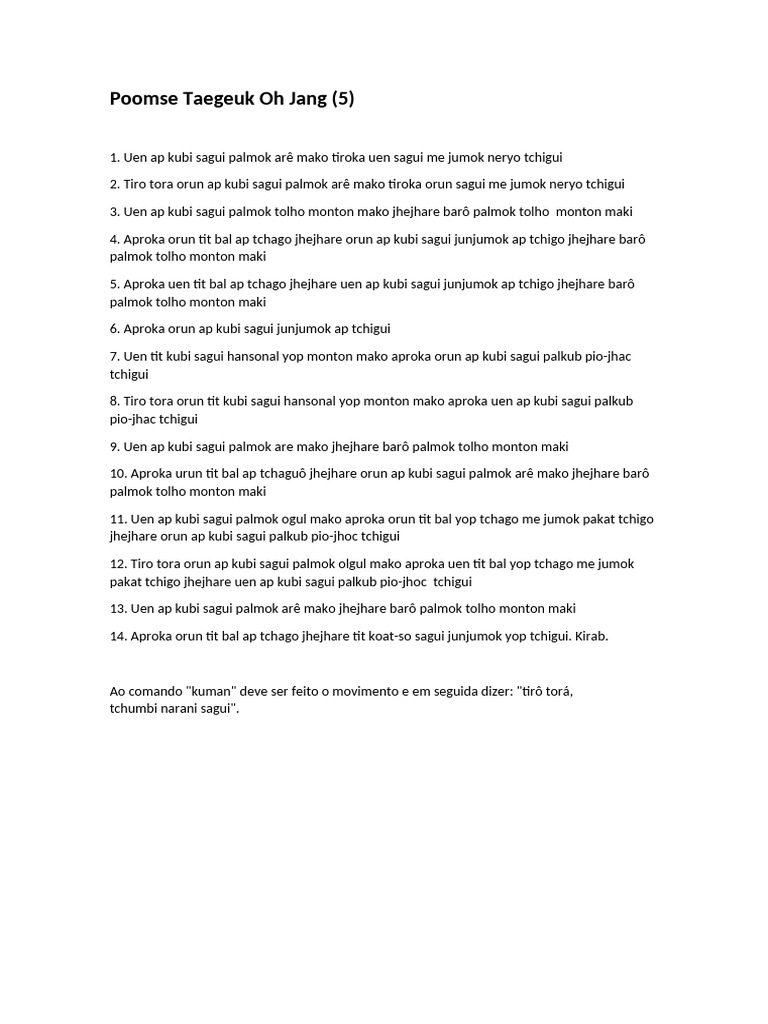 Poomse 5 Taegeuk Oh Jang | PDF