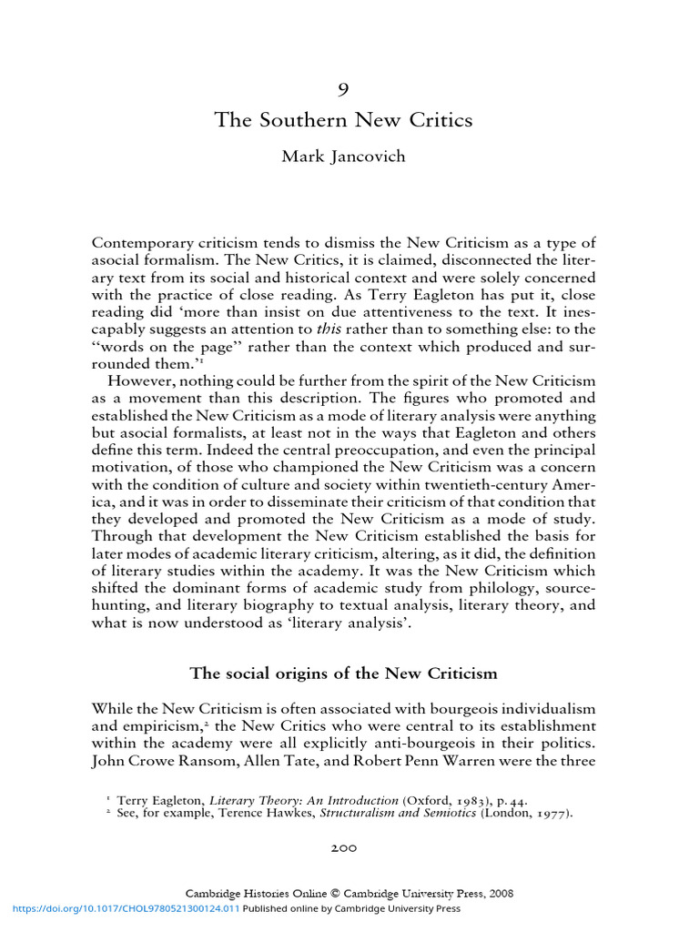 Southern New Critics: A Cultural Analysis | PDF | Liberal Arts Education