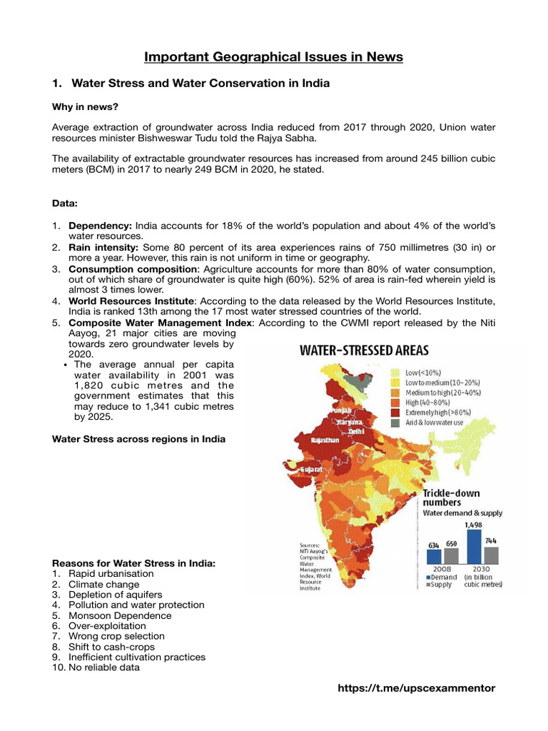 Geographical Issues in News | PDF | Oceans | Water Scarcity