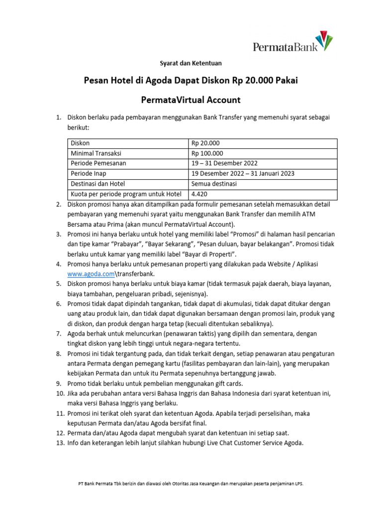 Syarat Dan Ketentuan Agoda v2 | PDF