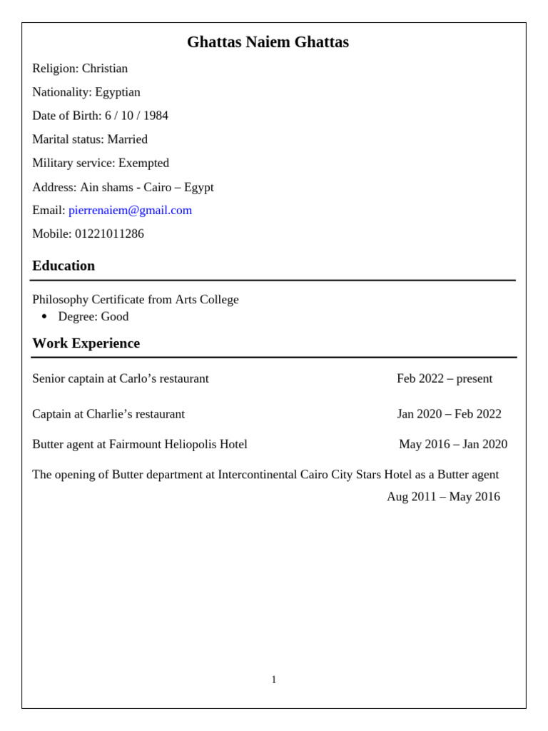 Ghattas Naiem Ghattas: Resume Overview | PDF