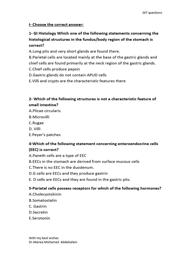 GIT MCQ | PDF | Epithelium | Stomach