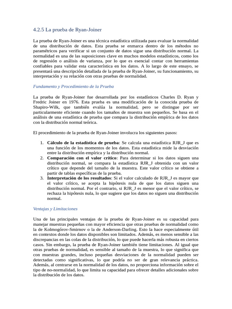 4.2.5 La Prueba de Ryan-Joiner | PDF | Distribución normal | Estadísticas