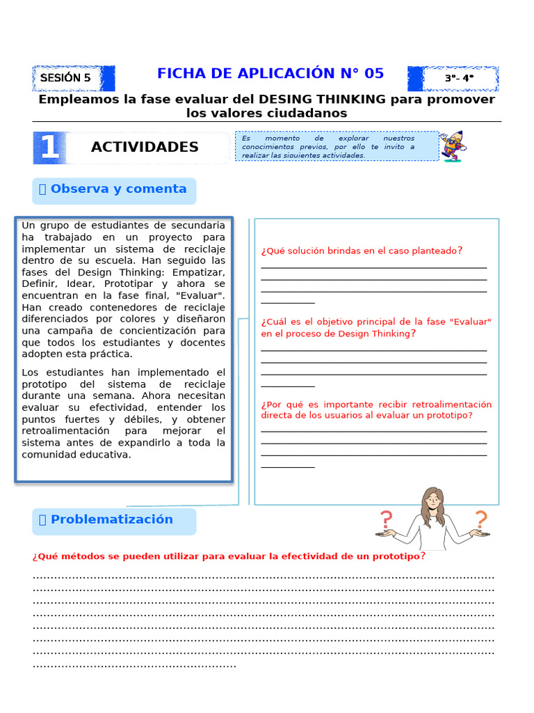 Ficha 5 - Empleamos La Fase Evaluar Del Desing Thinking para Promover Los Valores Ciudadanos ...
