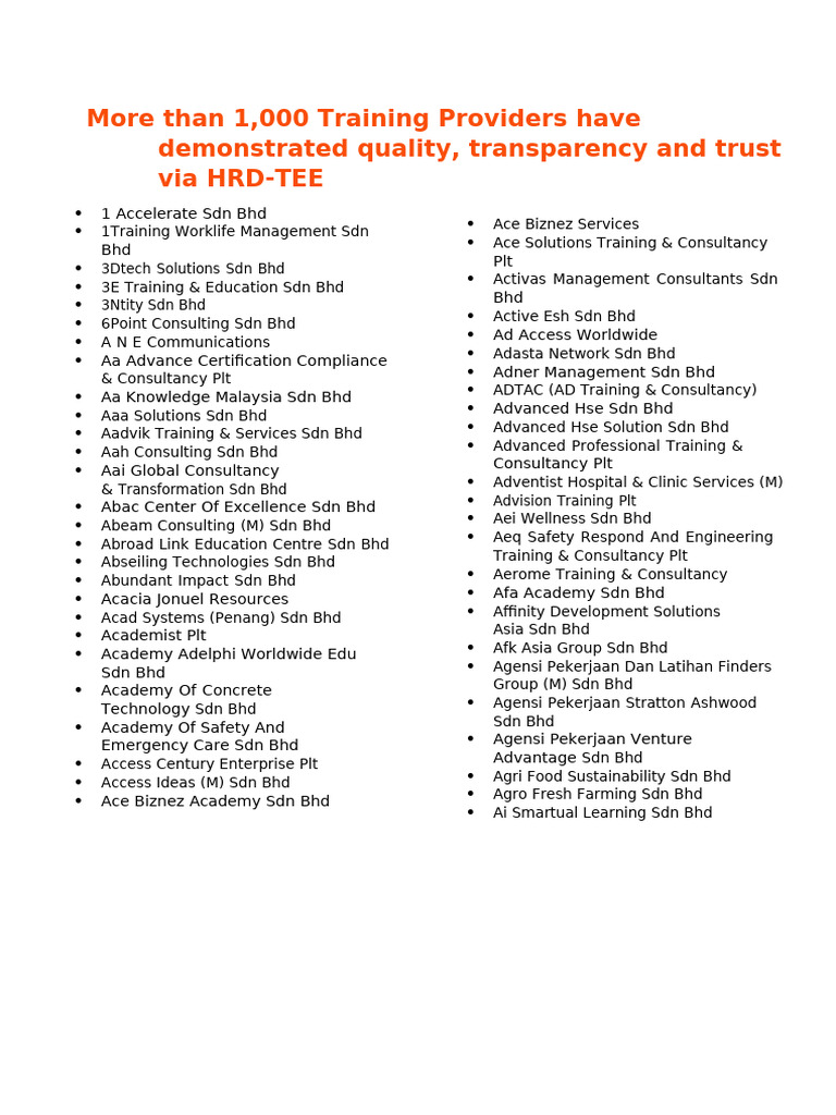 HRD Corp-Training Providers 2023 | PDF | Business