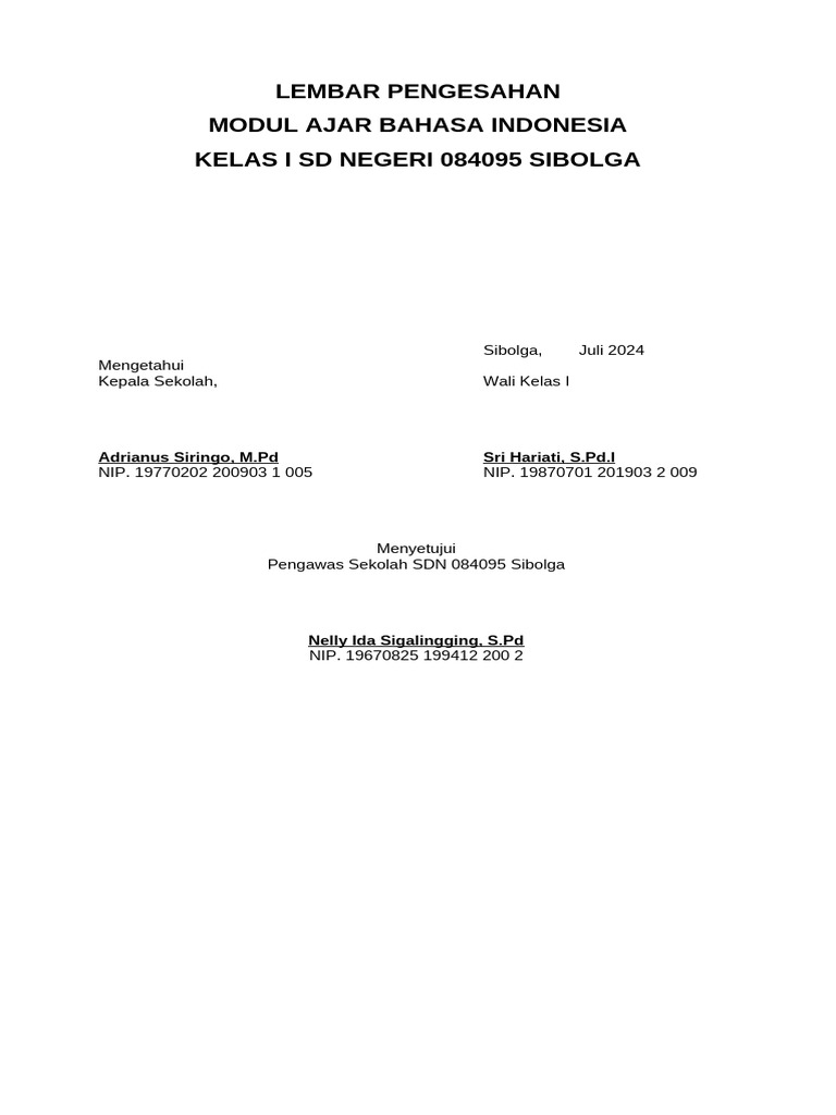 Lembar Pengesahan SH Modul Ajar | PDF