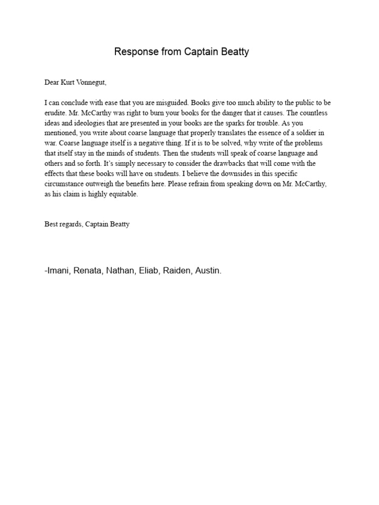 Response From Captain Beatty | PDF