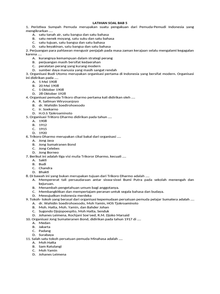 Soal Sejarah Pemuda Indonesia | PDF