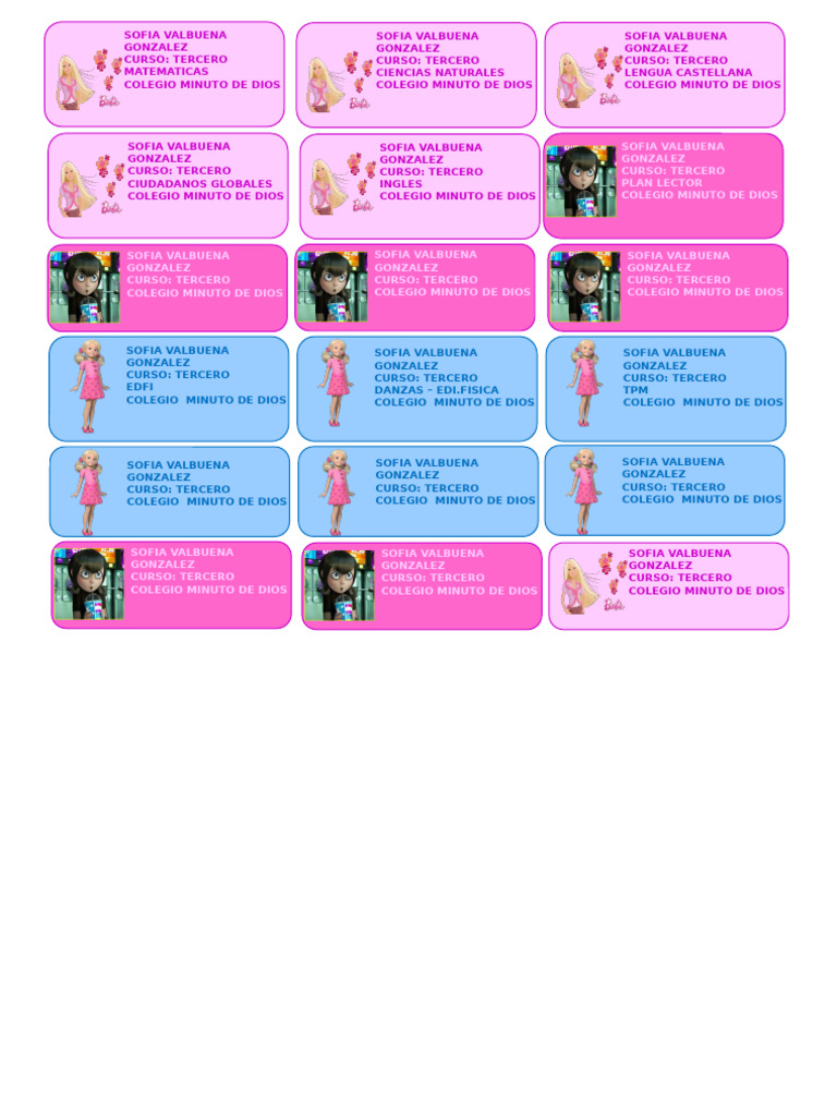 Etiquetas Sofi Colegio | PDF