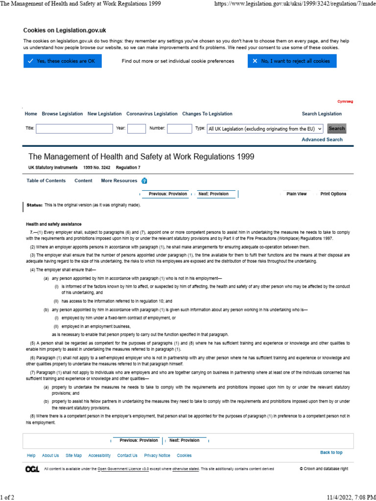 The Management of Health and Safety at Work Regulations 1999 | PDF ...