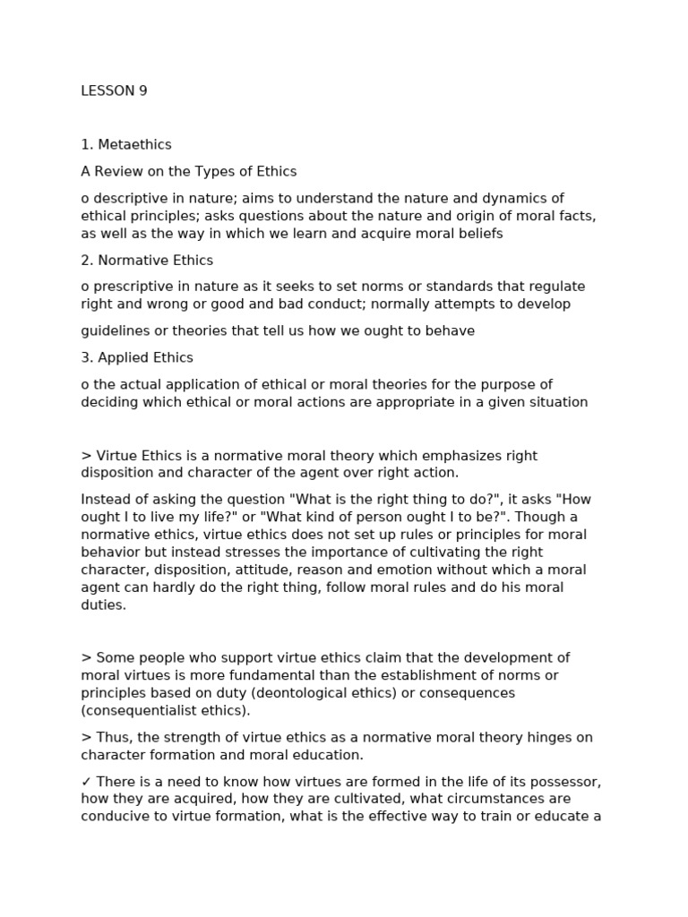 LESSON 9and 10 | PDF | Virtue Ethics | Virtue