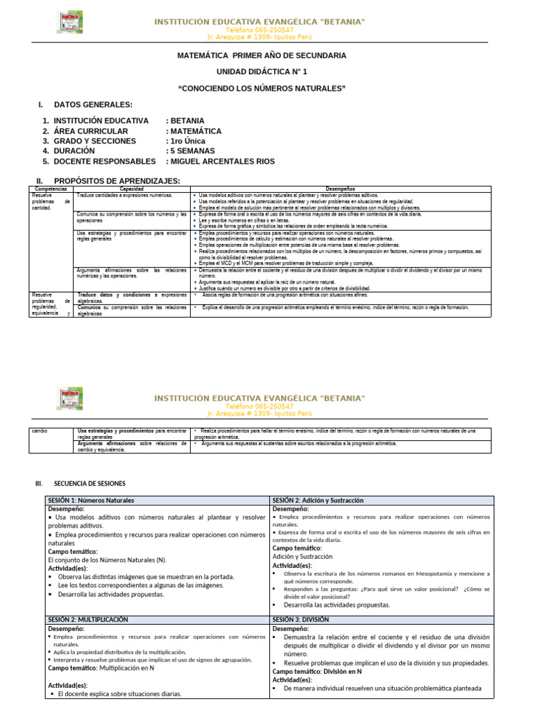 UNIDAD 1 2021 1er Año | PDF | División (Matemáticas) | Evaluación