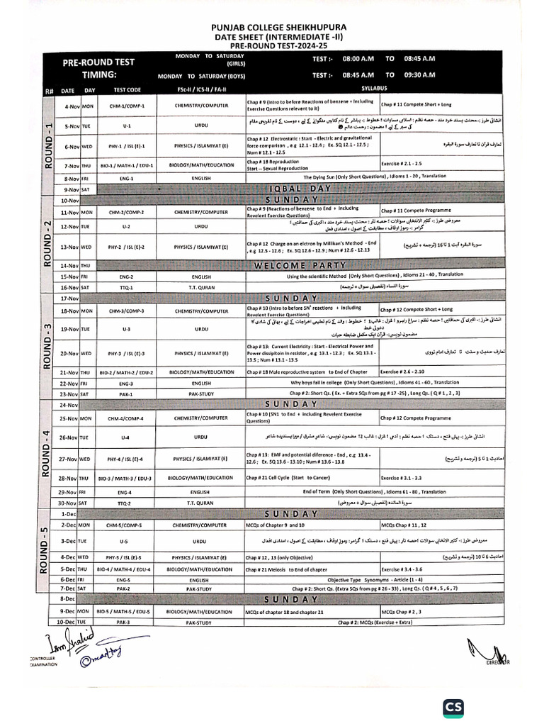 Pre - Round Date Sheet 2024 | PDF