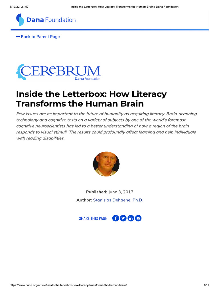 Inside The Letterbox - How Literacy Transforms The Human Brain - Dana ...
