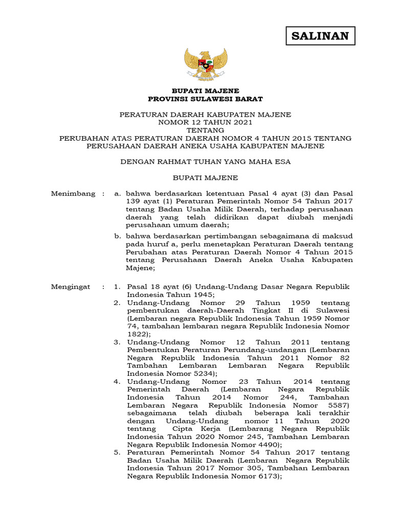 SALINAN PERDA NO. 12 INISIATIF REVISI PERDA 4 Tahun 2015 Tentang ...