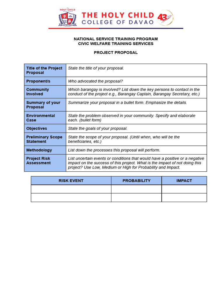 NSTP Project Proposal Template 1 | PDF | Art