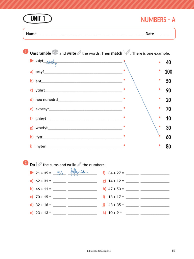 Numbers Unscramble and Math Exercises | PDF | Teaching Methods & Materials