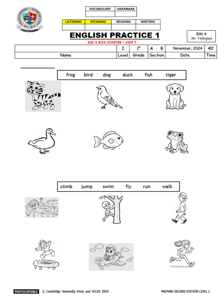 ENGLISH PRACTICE - UNIT 7 - 1er Grado | PDF | Linguistics