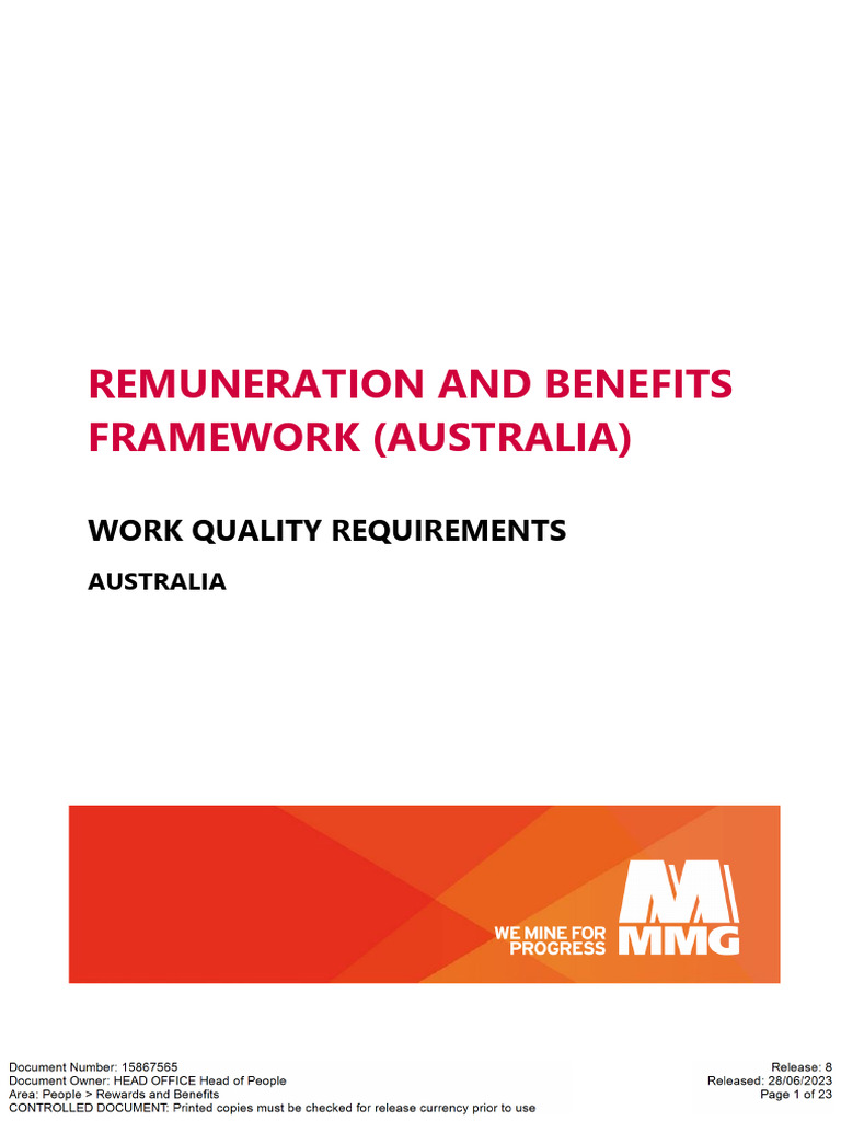 Remuneration and Benefits Framework (Australia) Work Quality ...
