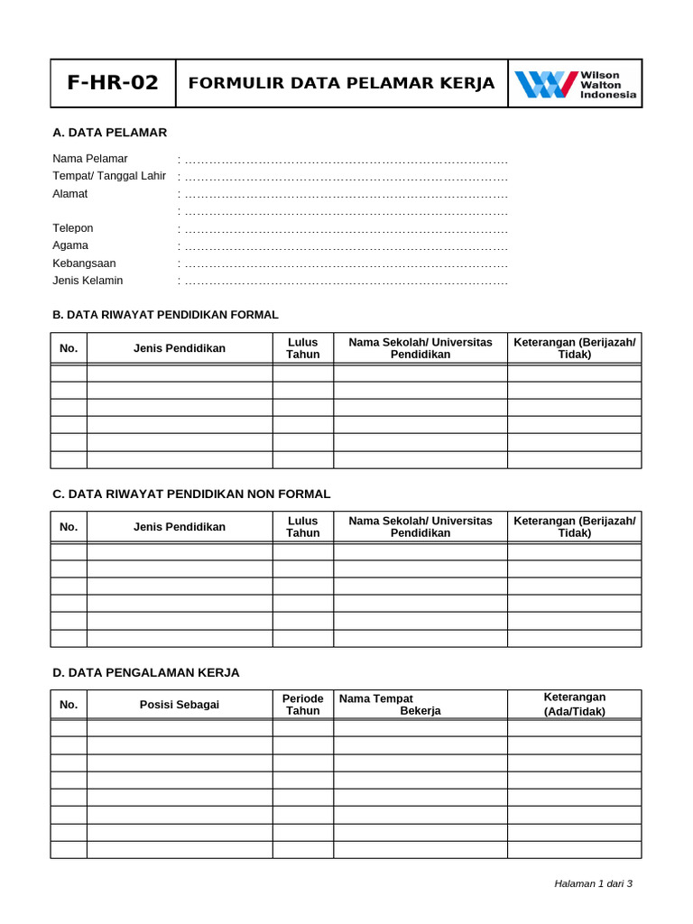 F-HR-02 Form Data Pelamar Rev 1 | PDF