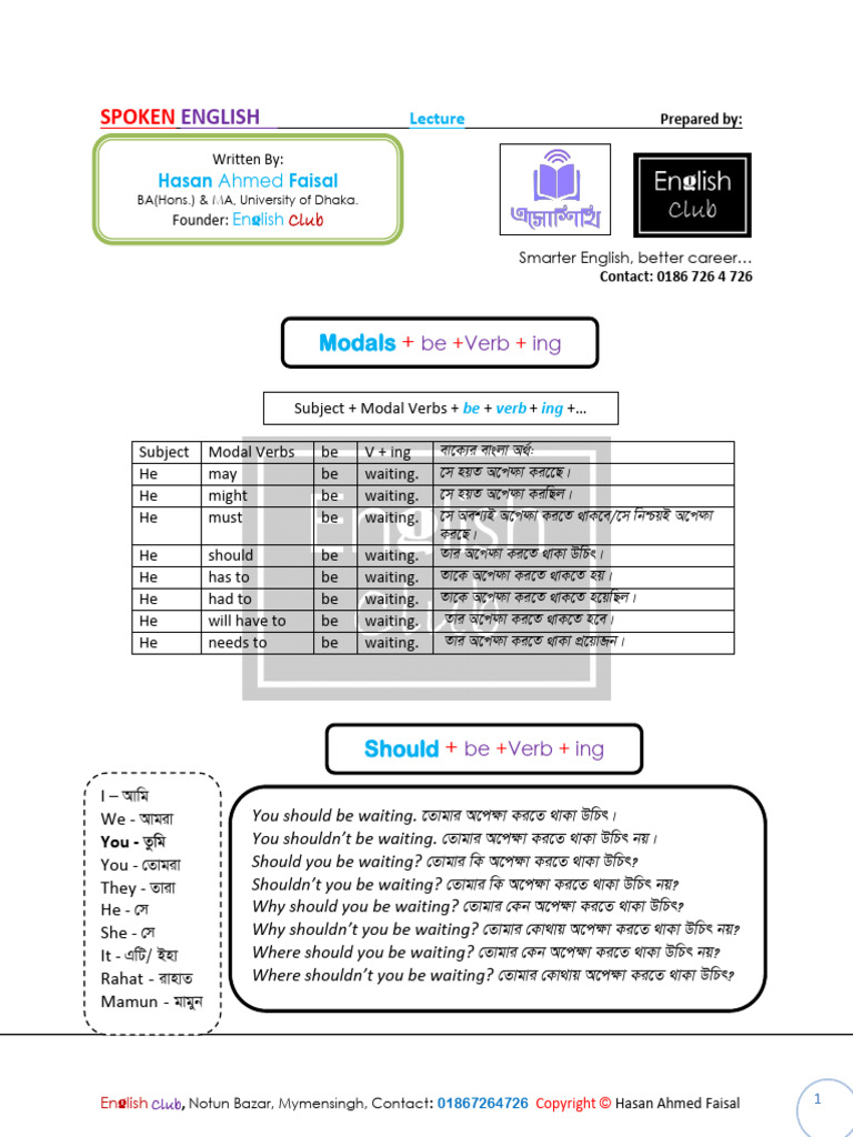 Modals + Be + Verb + Ing For PDF | PDF | Languages | Foreign Language Studies